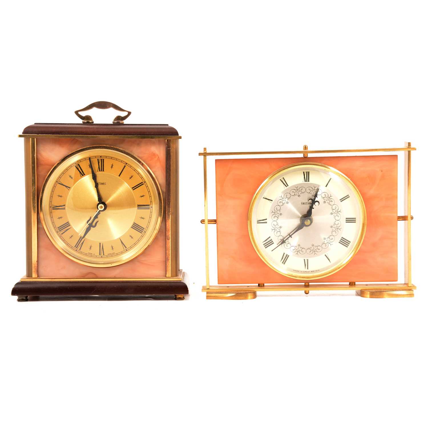 Lot 164 - Two mantel clocks, modern barometer, and two