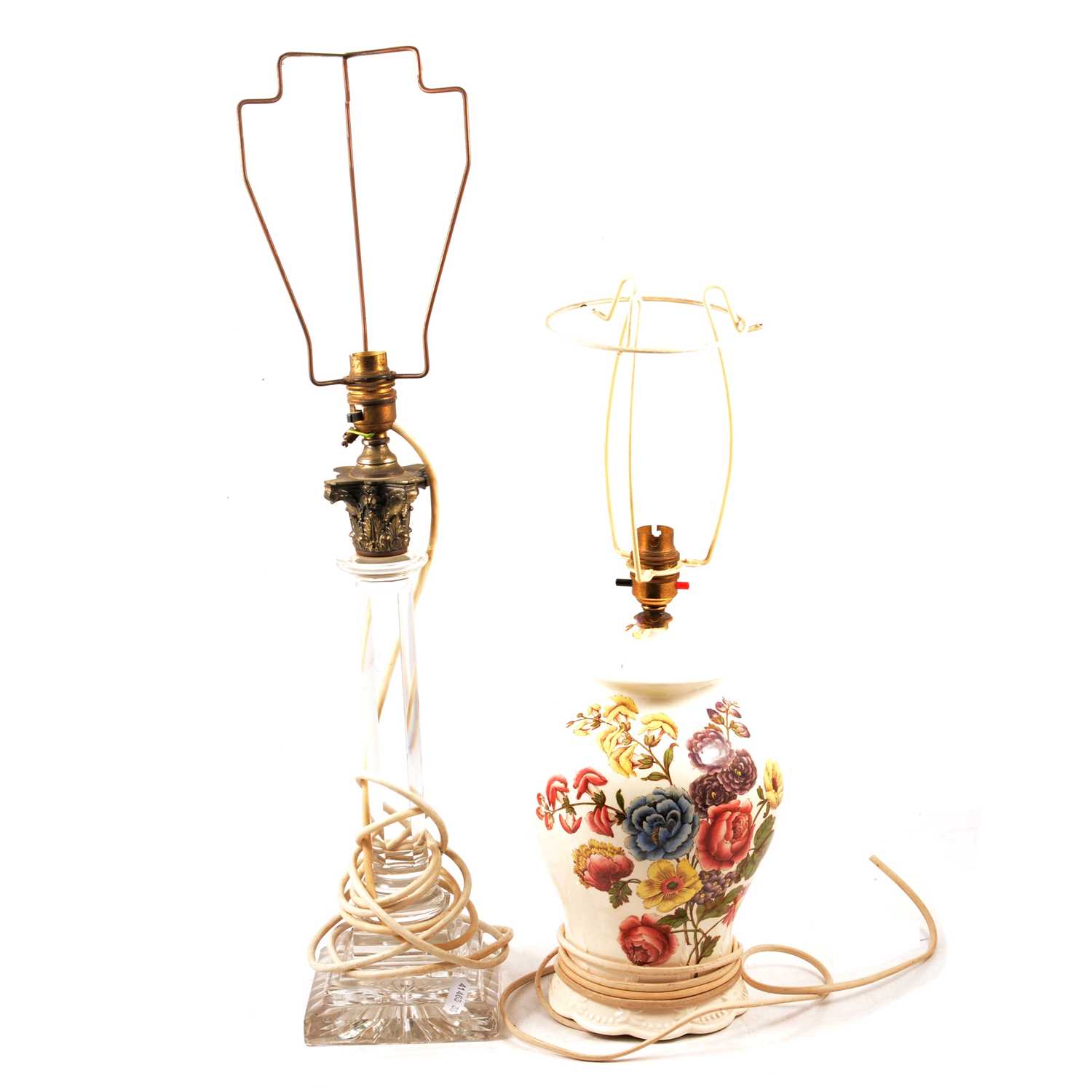 Lot 506 - Glass column lamp base, and a Copeland Spode