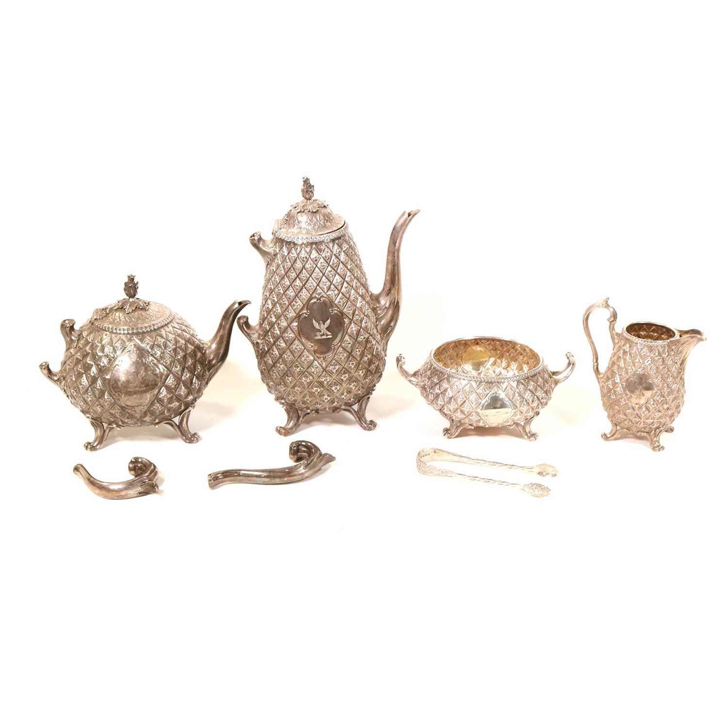 Lot 751 - Victorian silver matched tea and coffee set,