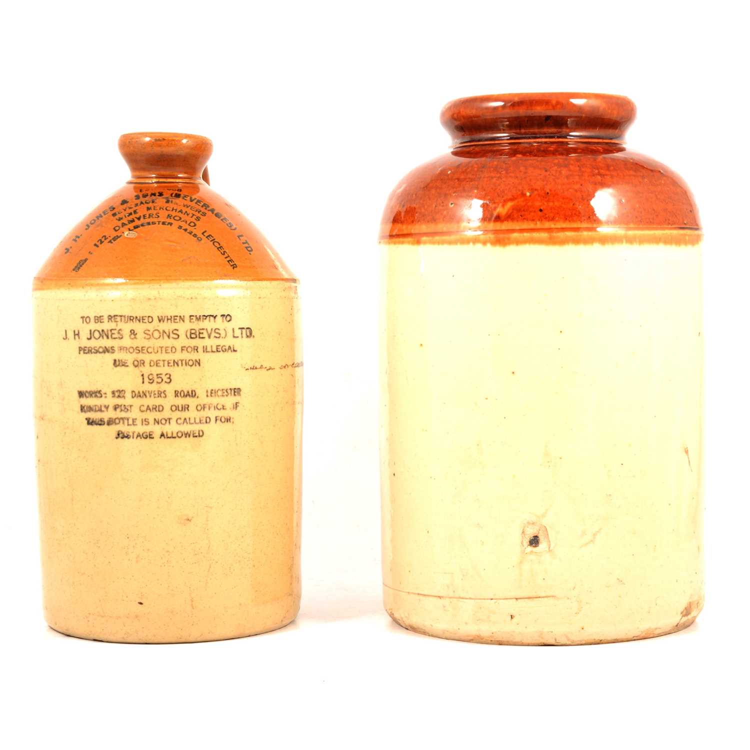 Lot 112 - Three stoneware flagons and a Manikins
