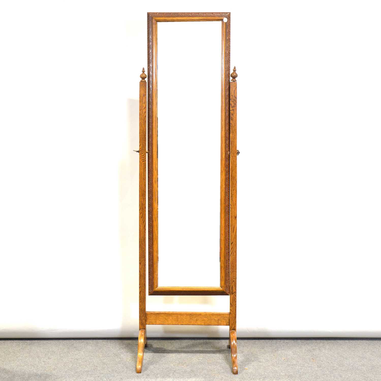 Lot 420 - Modern oak framed cheval mirror,