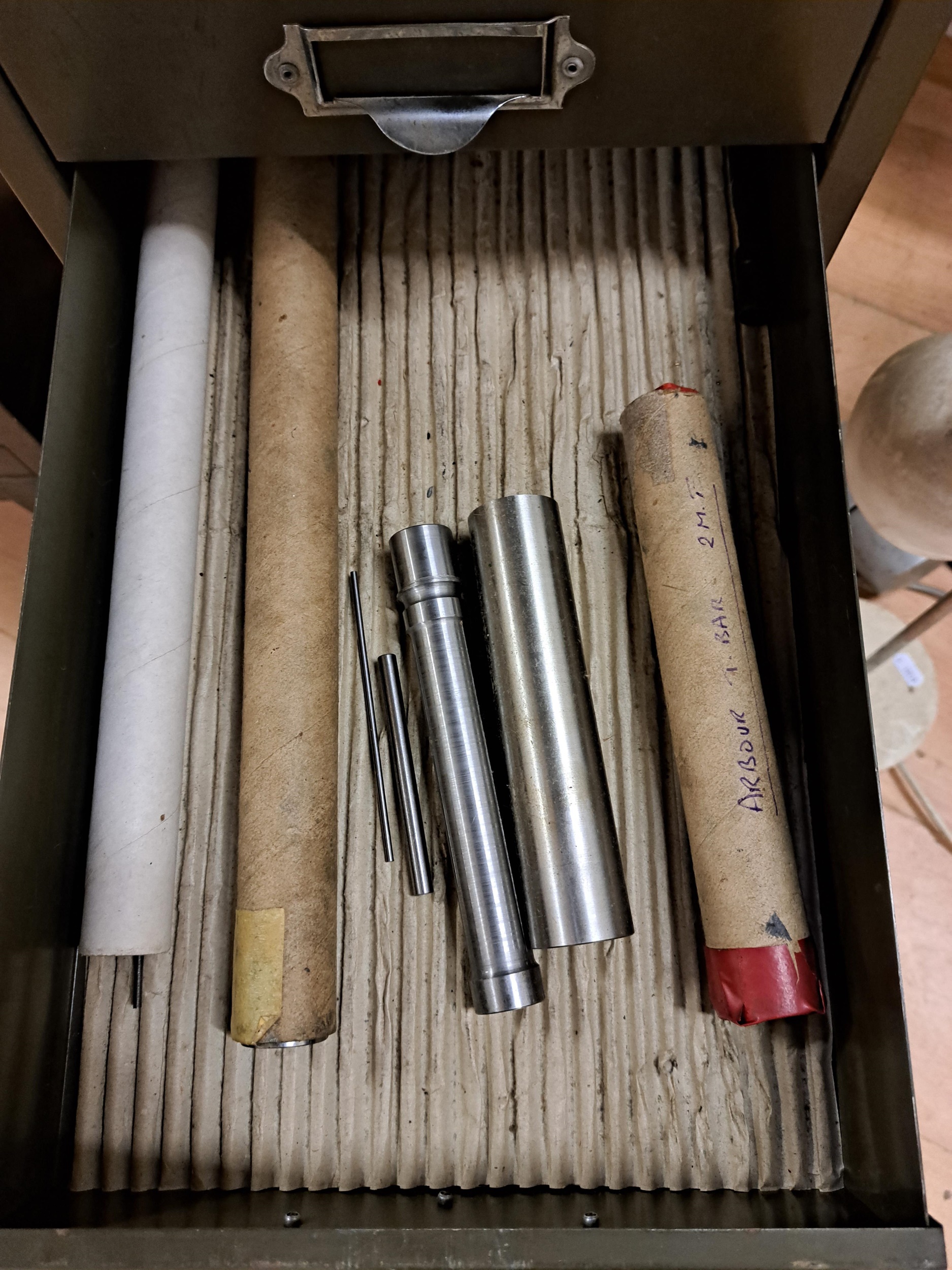 Lot 169 - Set of steel tool draws, steel bar, nuts and