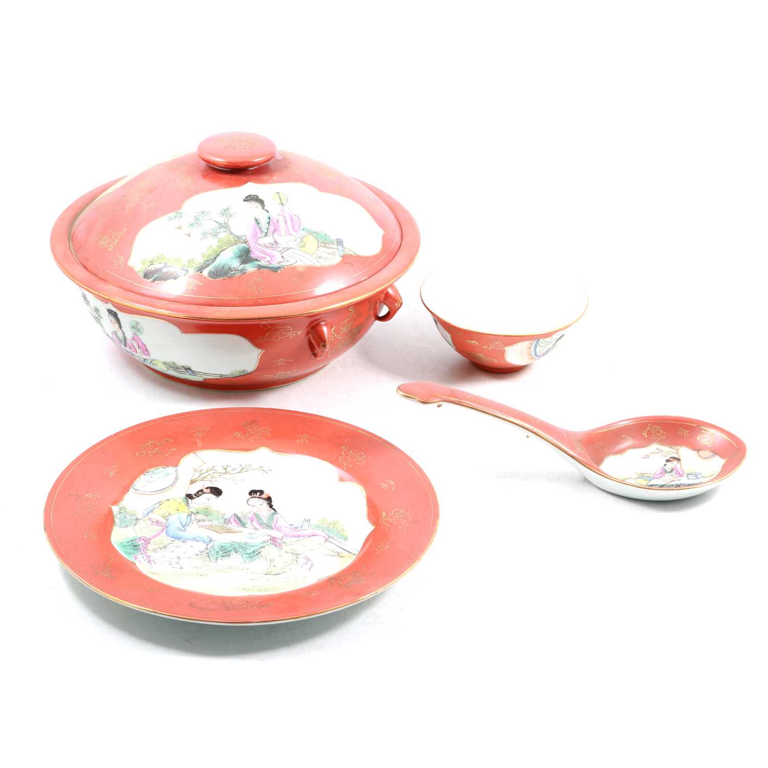 Lot 74 - Contemporary Chinese porcelain table service,