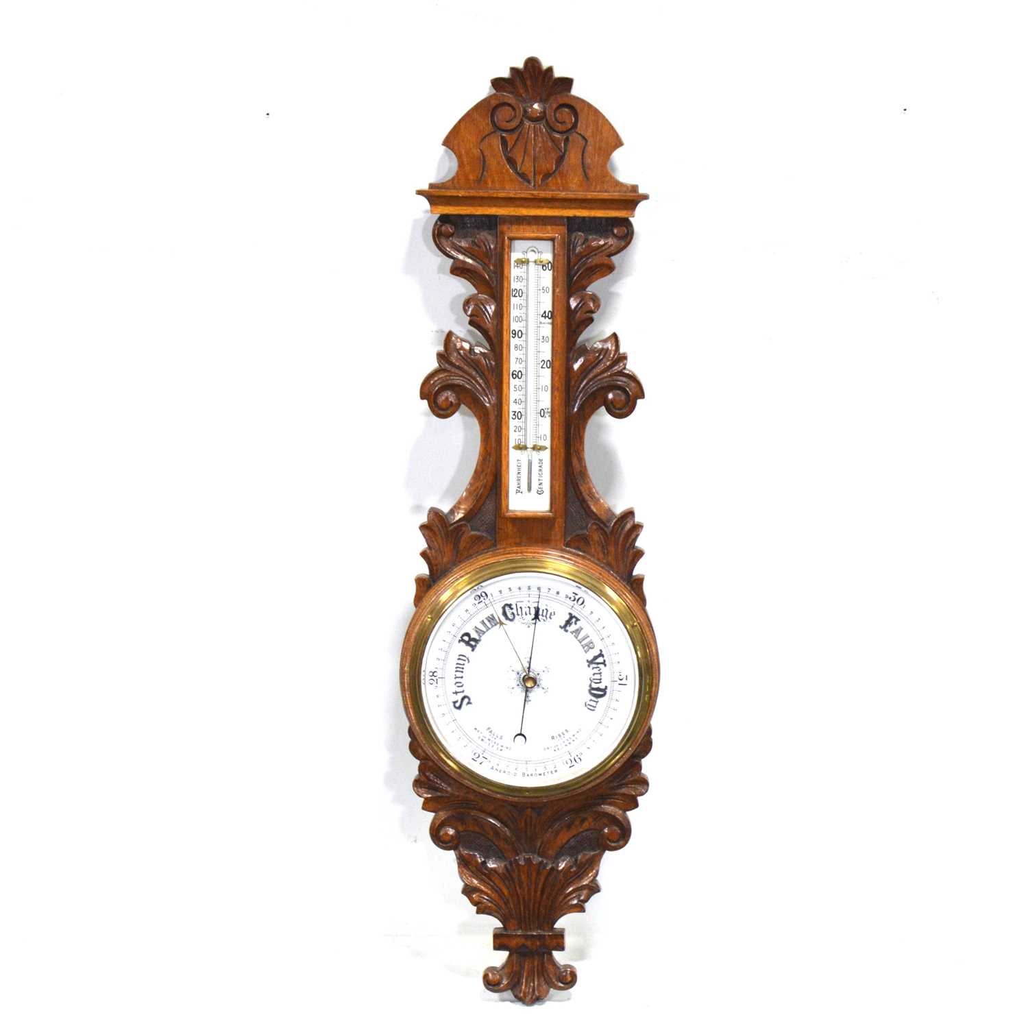 Lot 443 - Oak aneroid barometer,