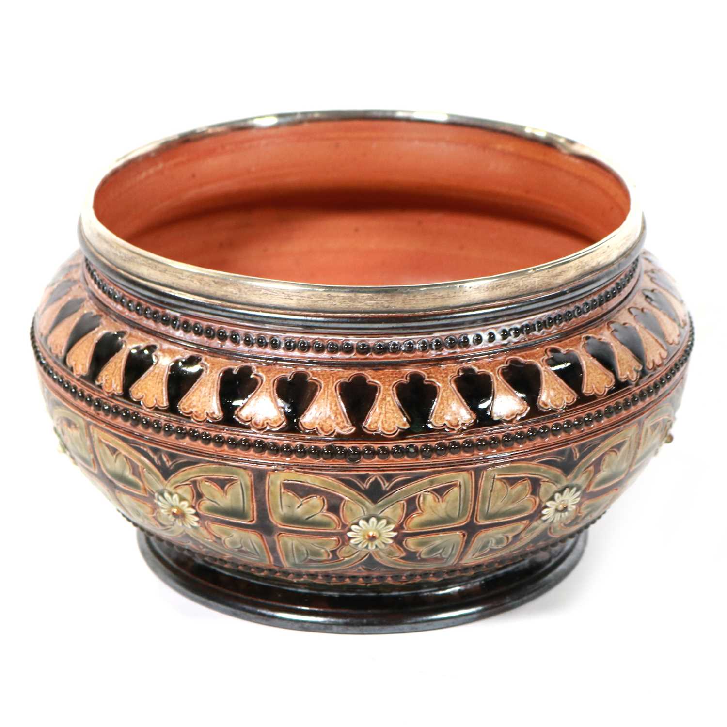 Lot 686 - Doulton Lambeth silver-mounted stoneware