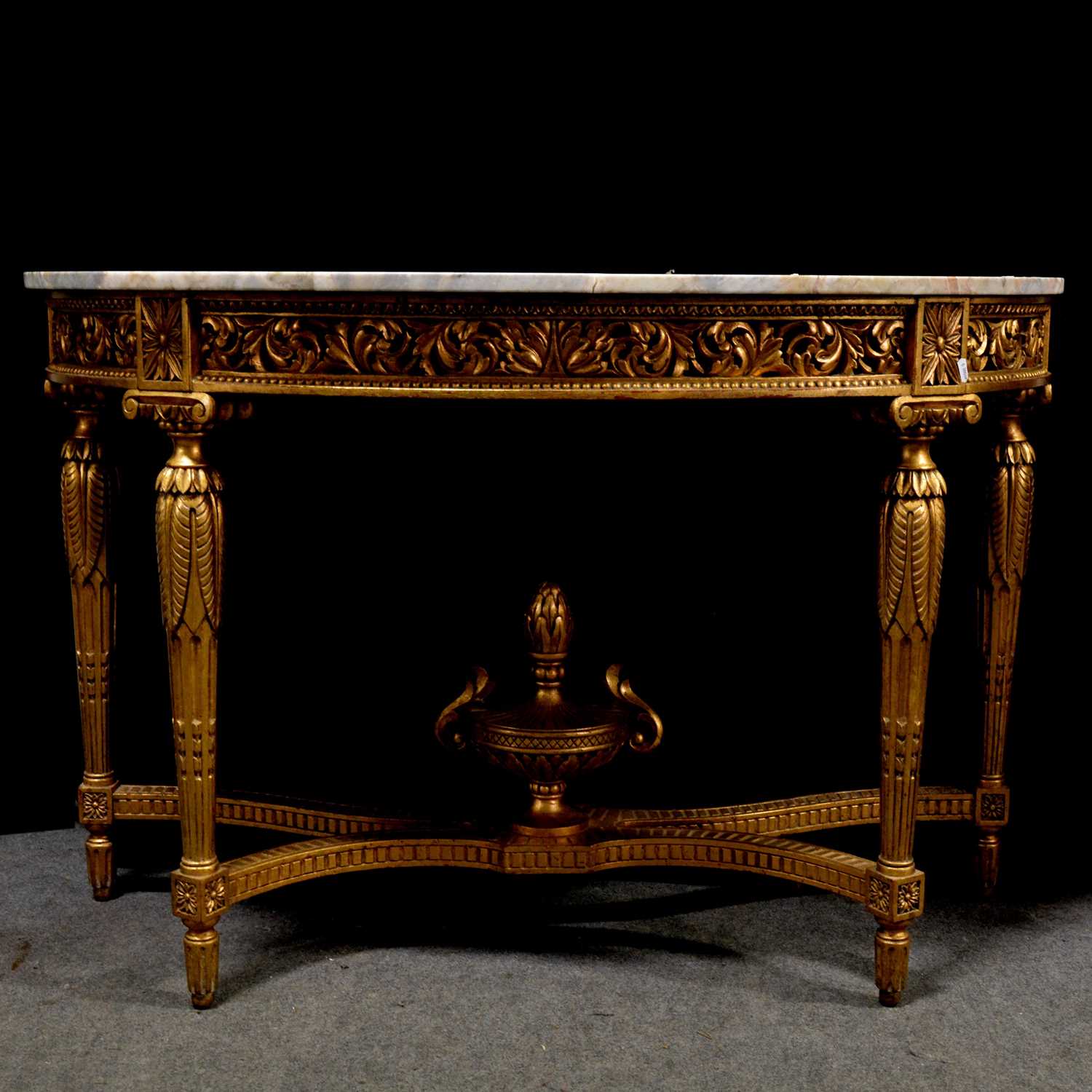 Lot 454 - Pair of reproduction gilt and marble console