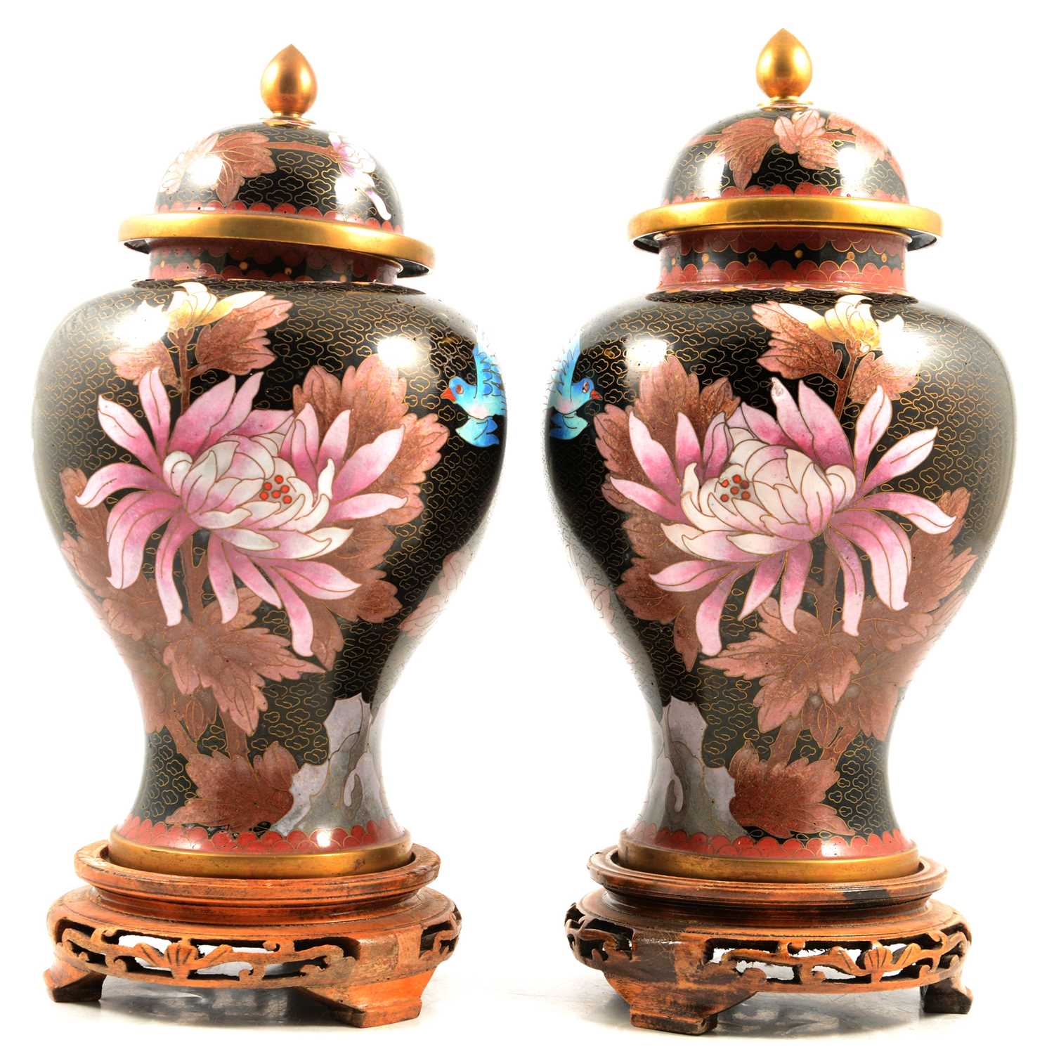Lot 75 - Pair of modern Chinese cloisonne vases and