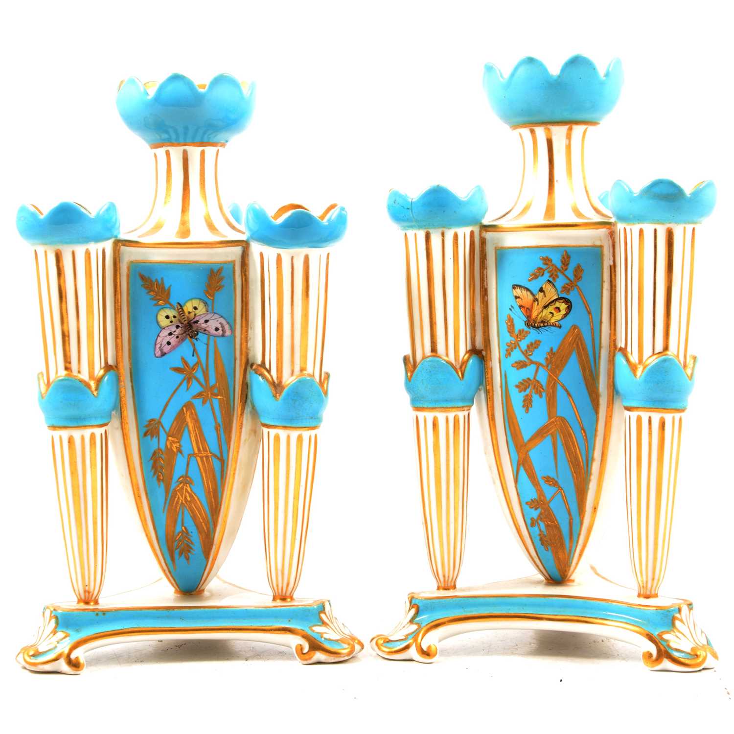 Lot 68 - Pair of Derby Crown Porcelain spill vases,