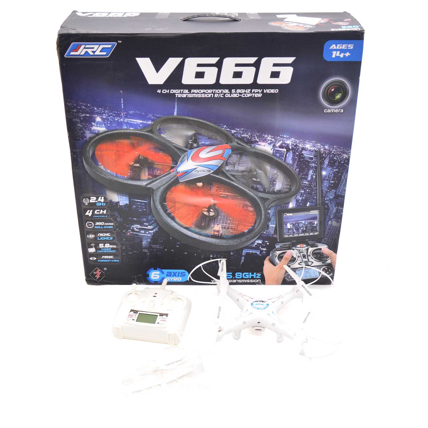 Lot 486 - Two JJRC quad copter drones, including V666,