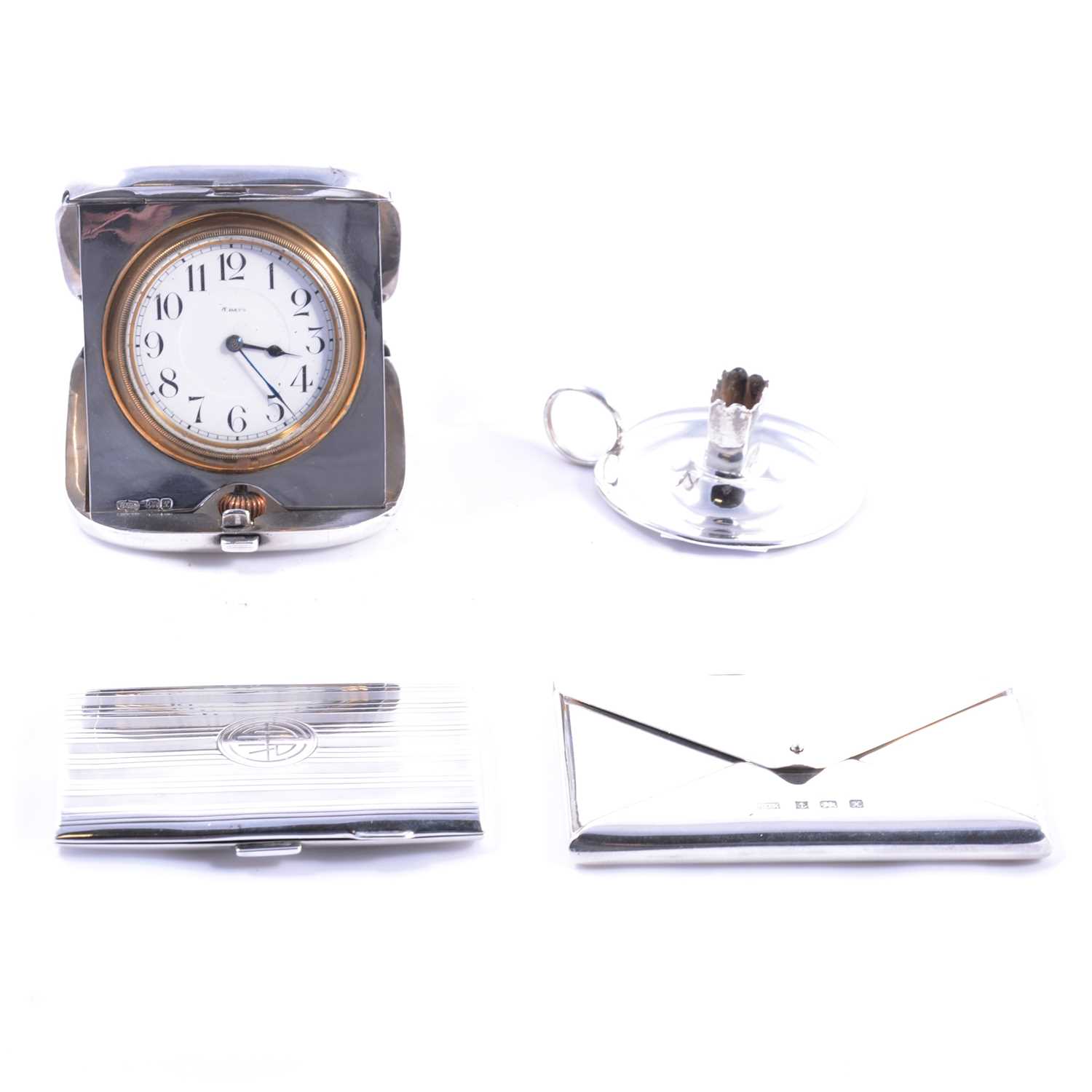 Lot 210 - Eight-day silver cased travel clock, chamber