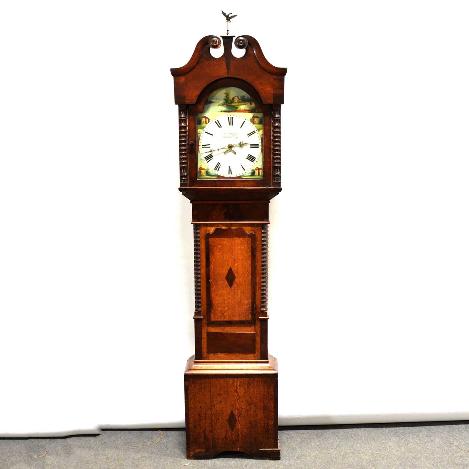 Lot 531 - Oak and mahogany longcase clock,