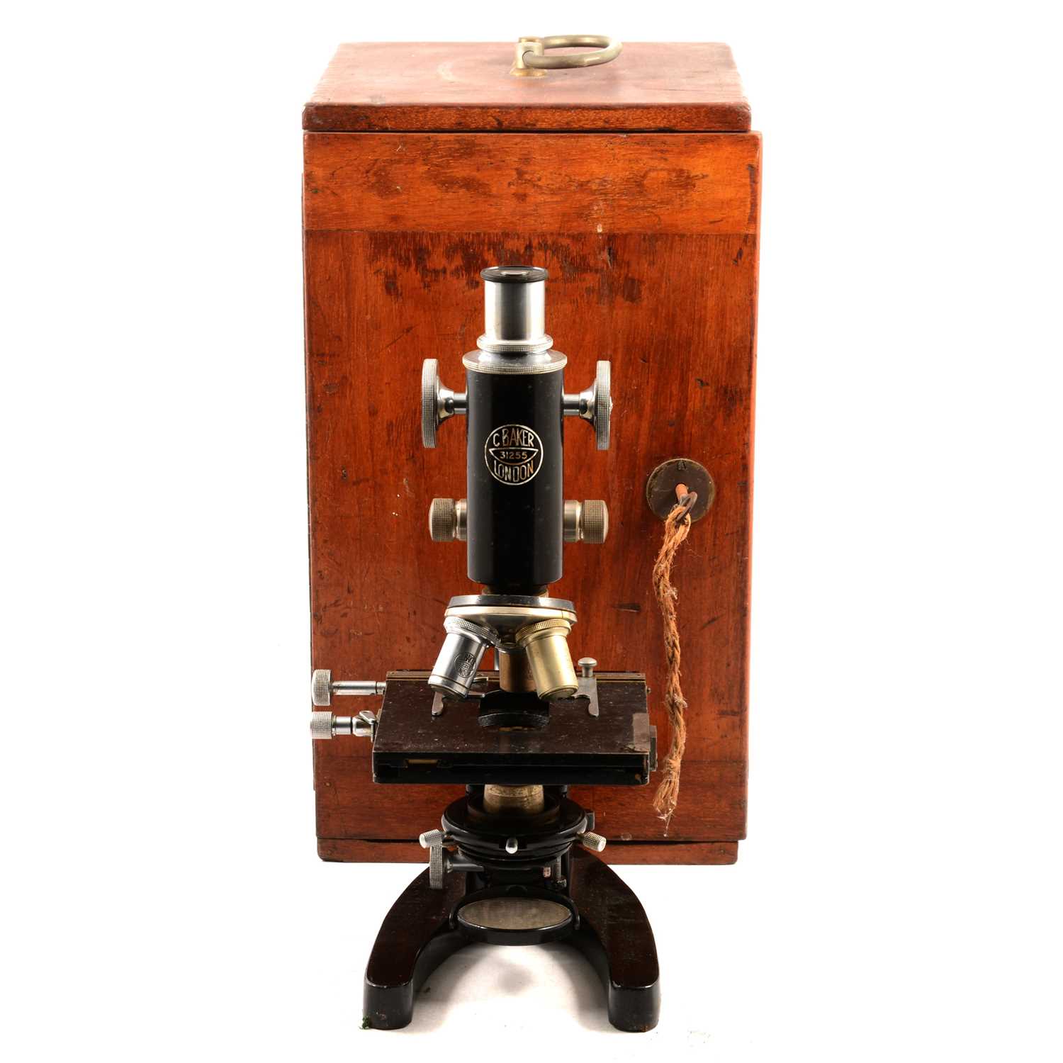 Lot 154 - A C Baker black microscope number 31255,