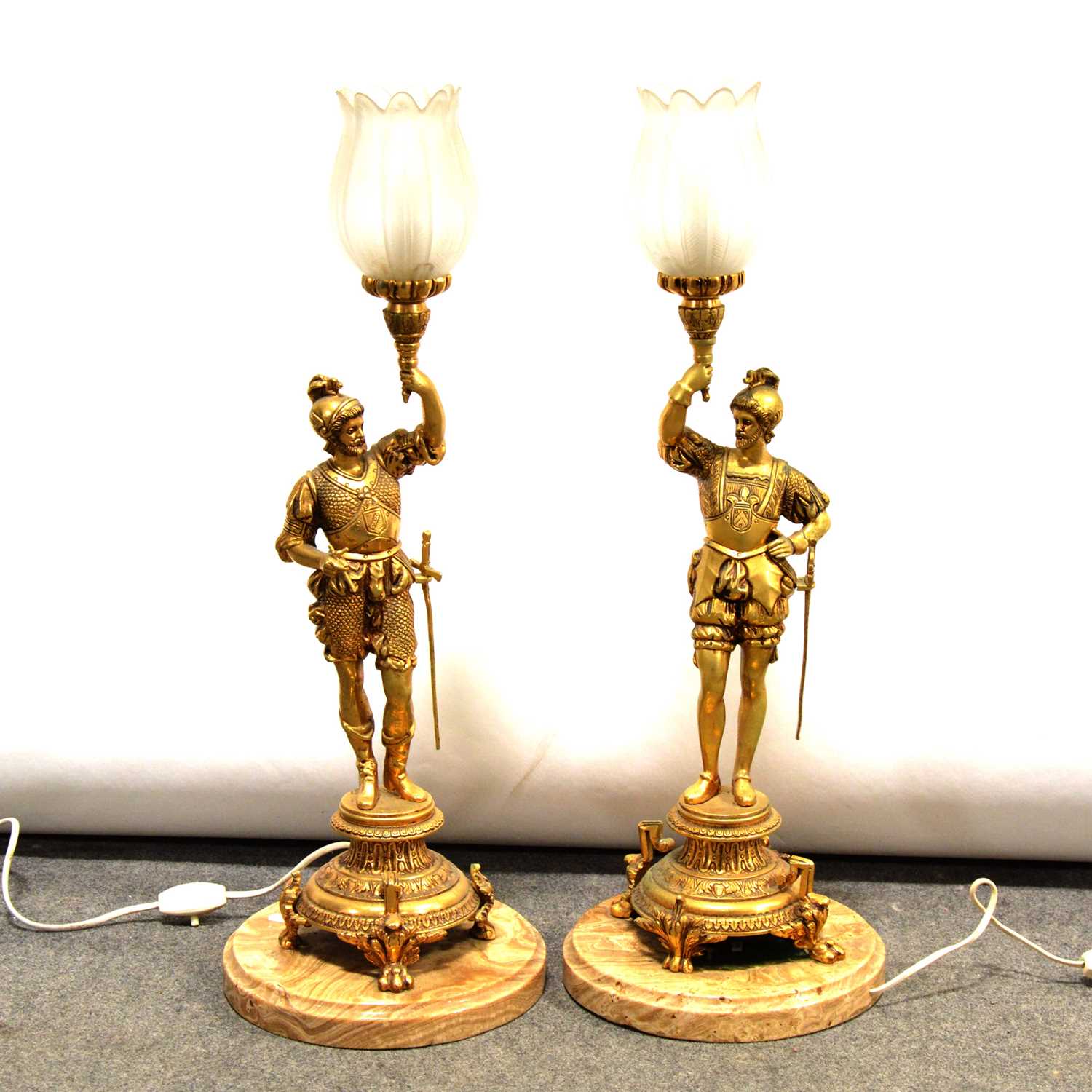 Lot 523 - Pair of gilded metal reproduction lamps,