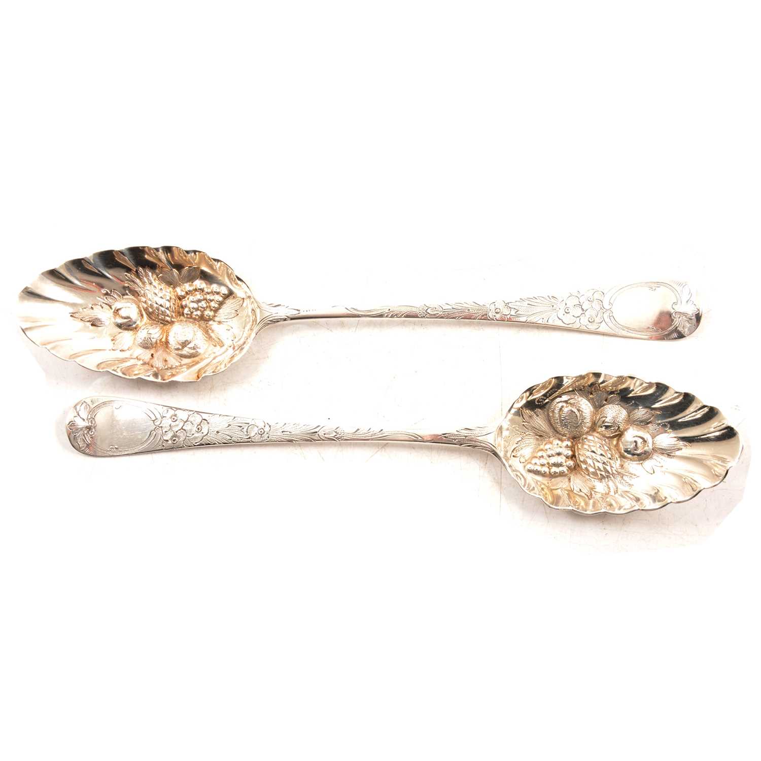 Lot 282 - Matched pair of Georgian silver berry spoons,
