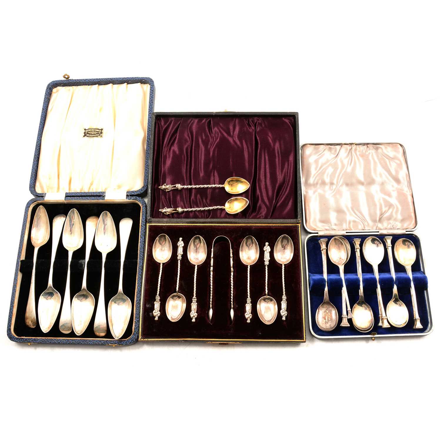 Lot 309 - Set of six silver grapefruit spoons,
