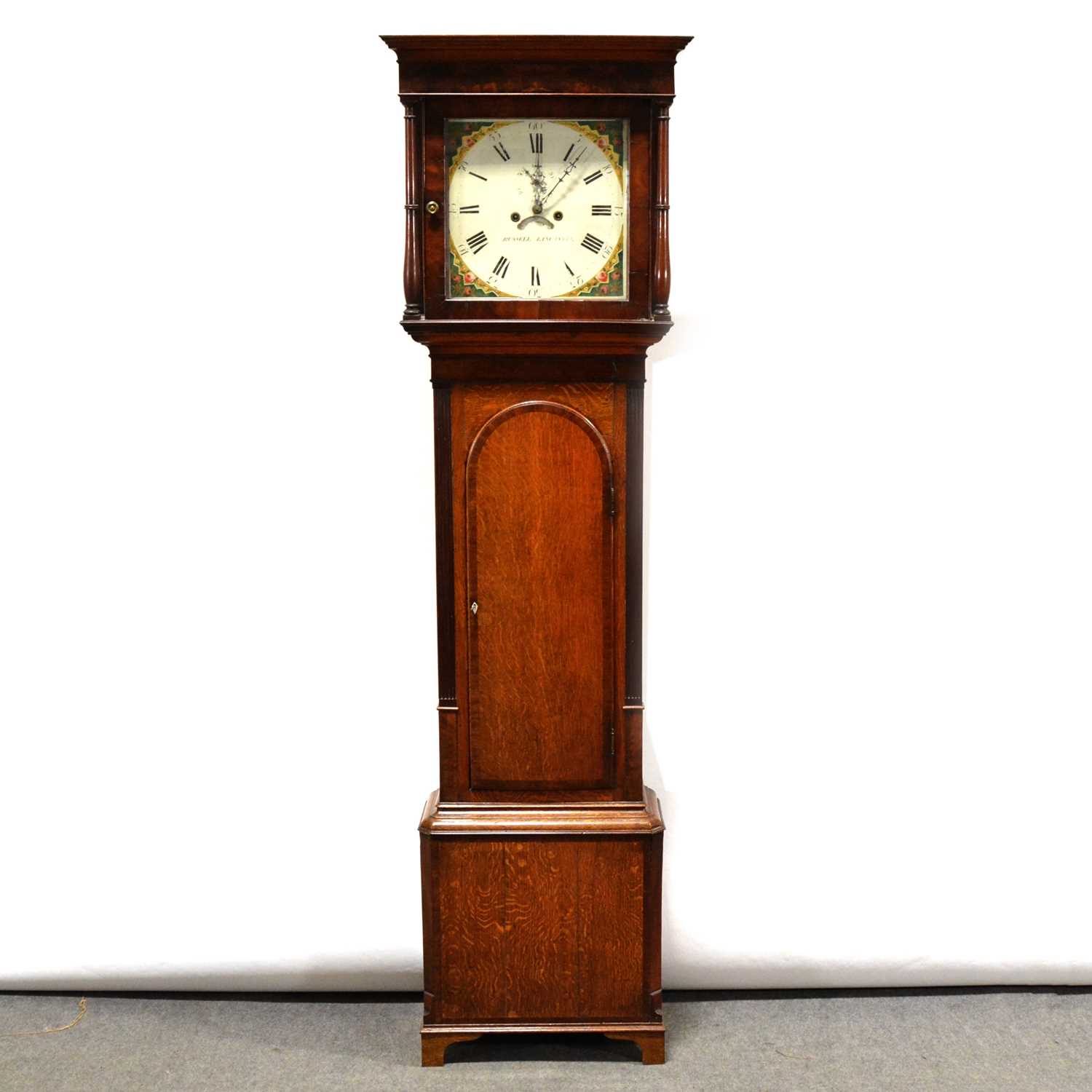 Lot 534 - Oak and mahogany longcase clock,
