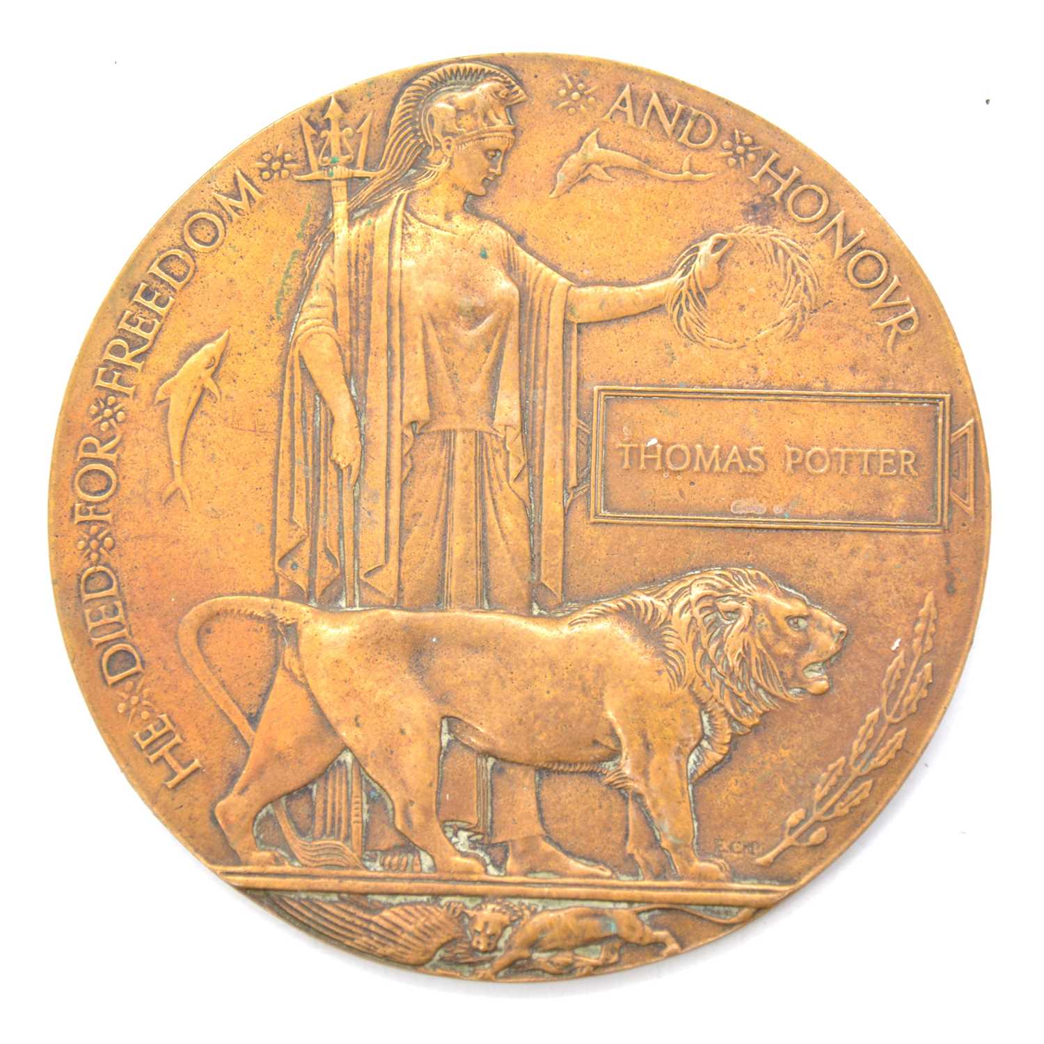 Lot 288 - World War I bronze death penny 'THOMAS