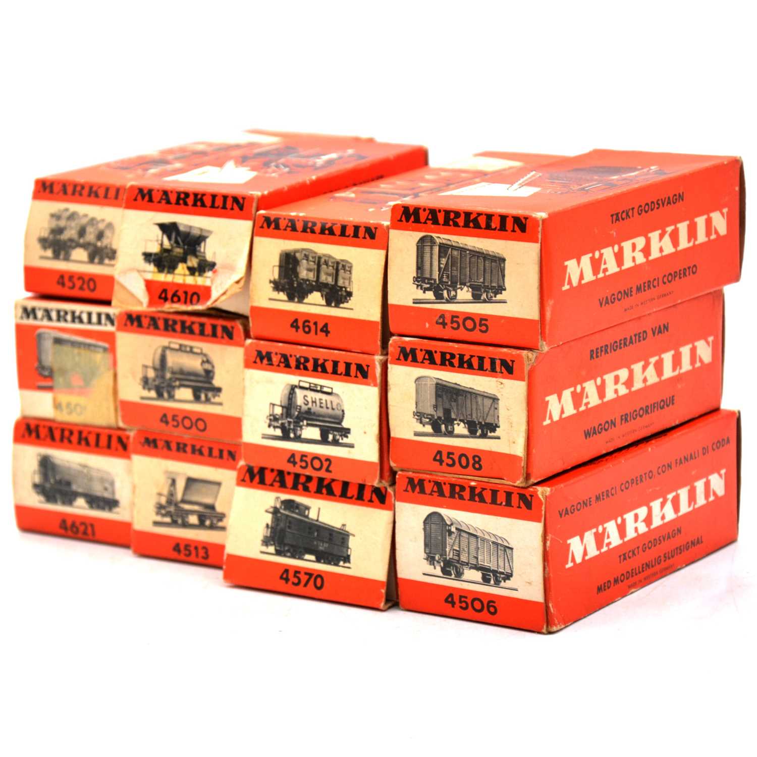 Lot 414 - Twelve Marklin HO gauge freight cars, boxed