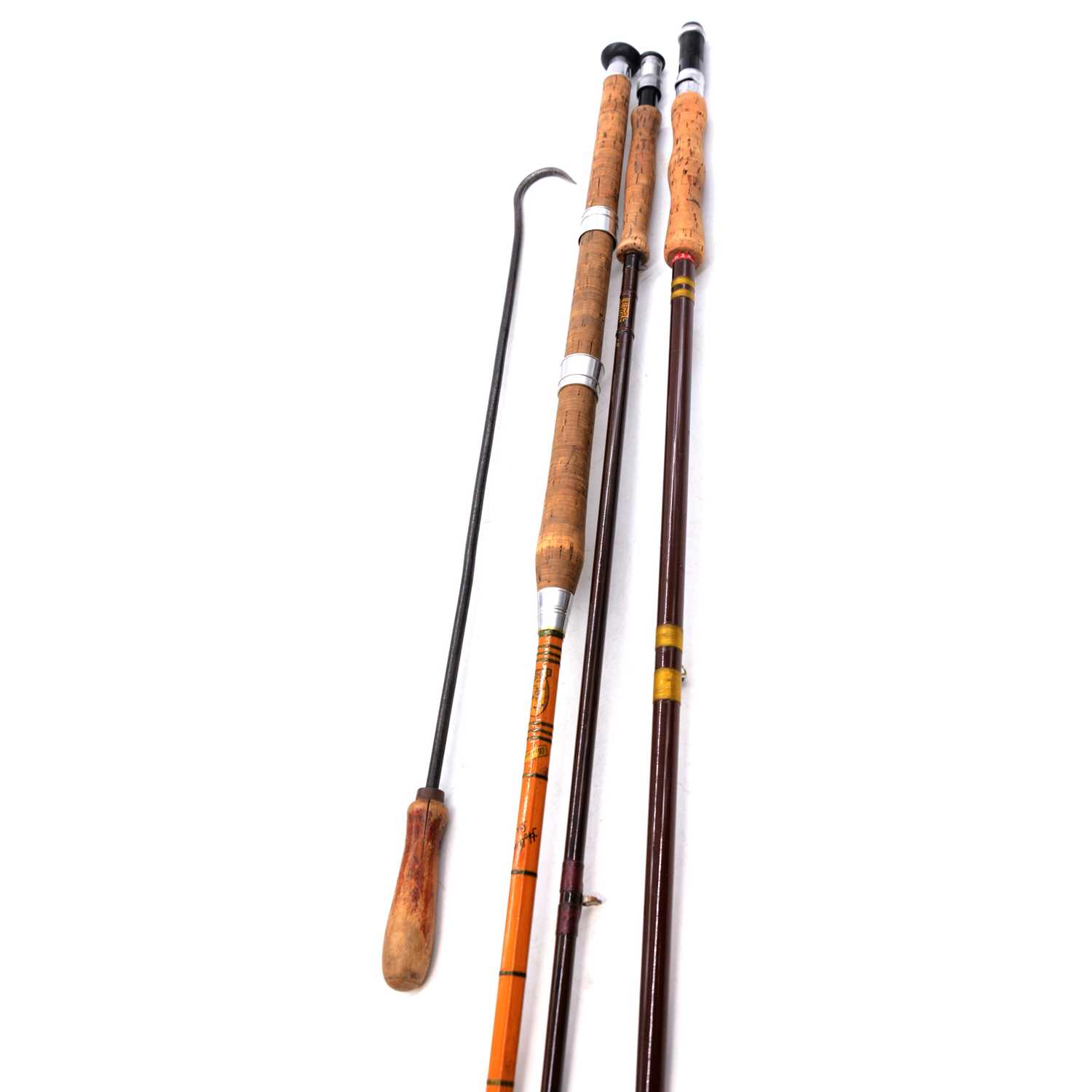 Lot 92 - Vintage split cane fishing rod, and two