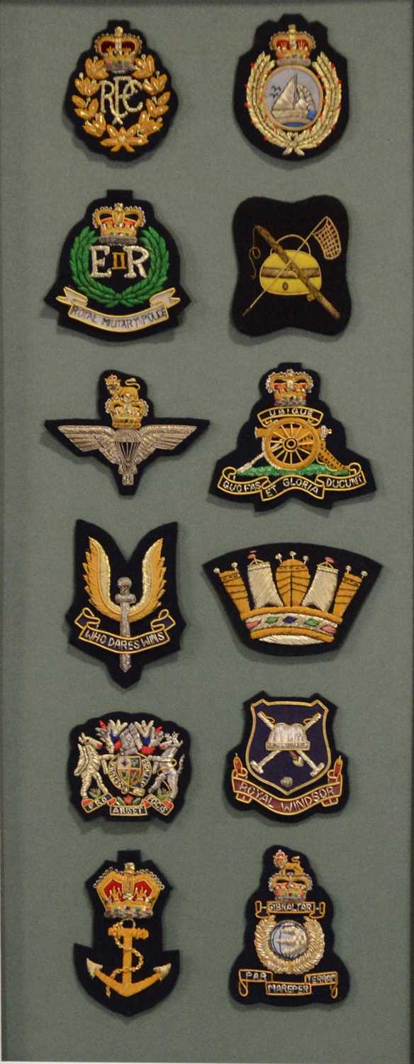 Lot 270 - Set of framed bullion badges, Household