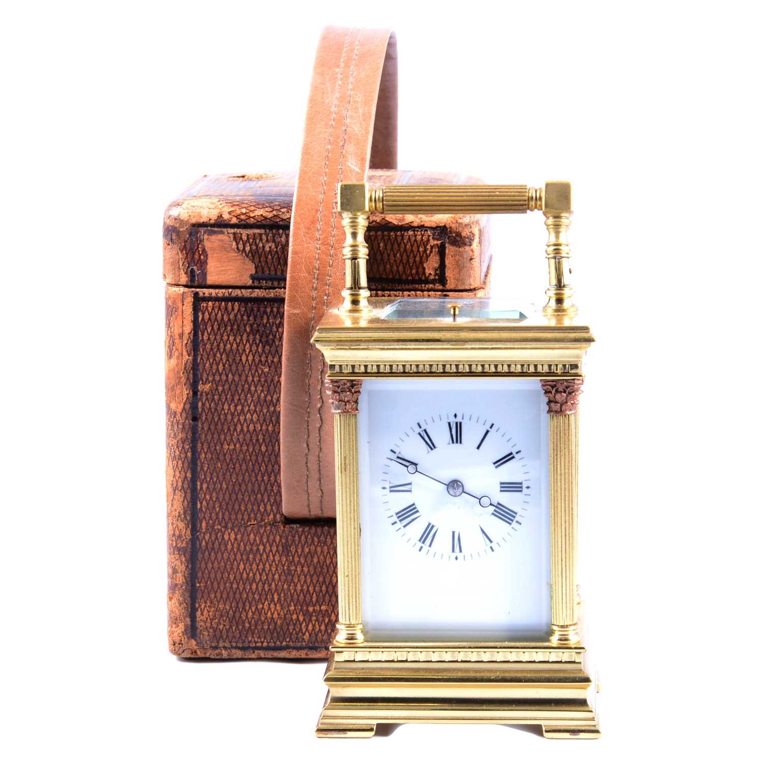 Lot 138 - Brass repeating carriage clock,
