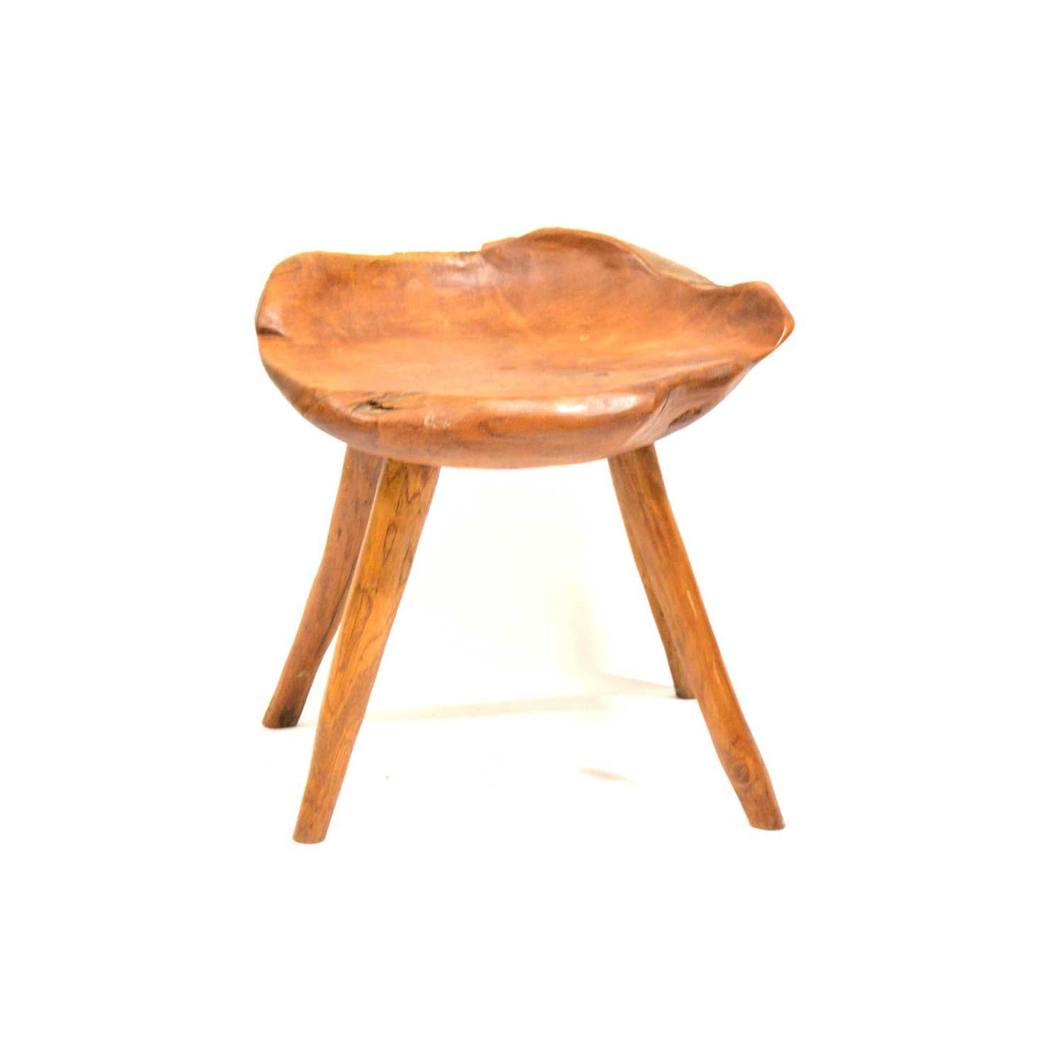 Lot 392 - Elm carved stool,