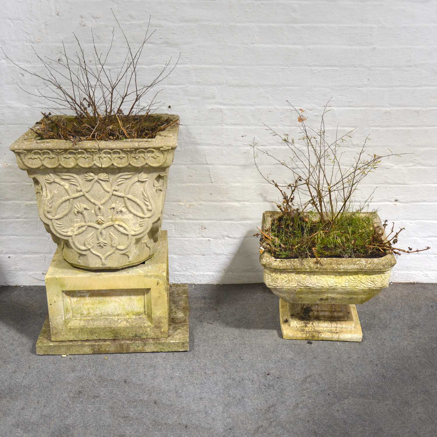 Lot 481 - Two reconstituted stone garden planters,
