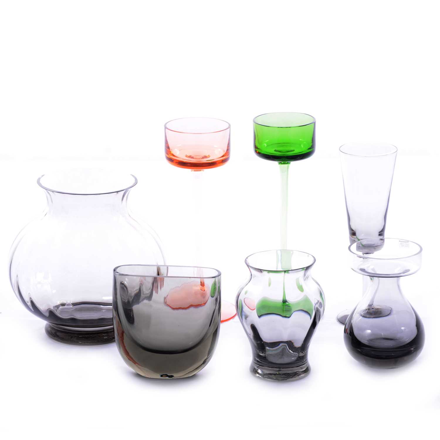 Lot 57 - Wedgwood smoky glass vases, and two coloured