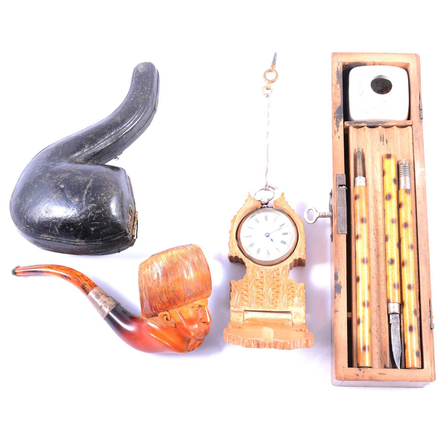 Lot 201 - Meerschaum pipe, another German pipe, pocket