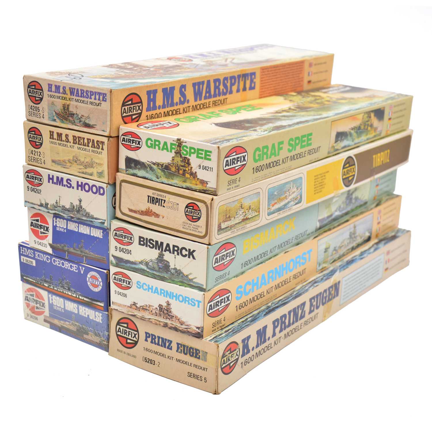 Lot 124 - Eleven Airfix 1/600 scale model ship kits,