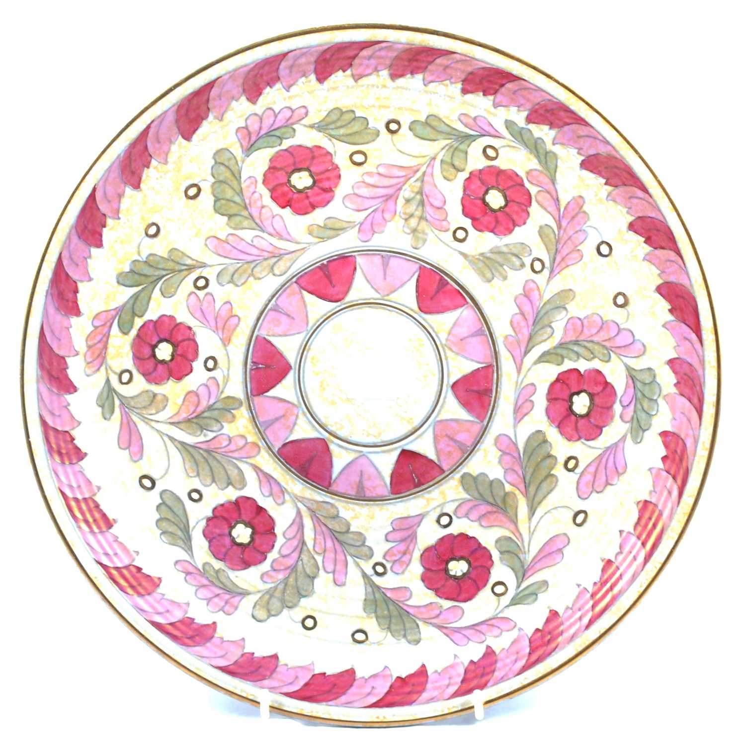 Lot 40 - Ducal pottery charger; Loetz style glass