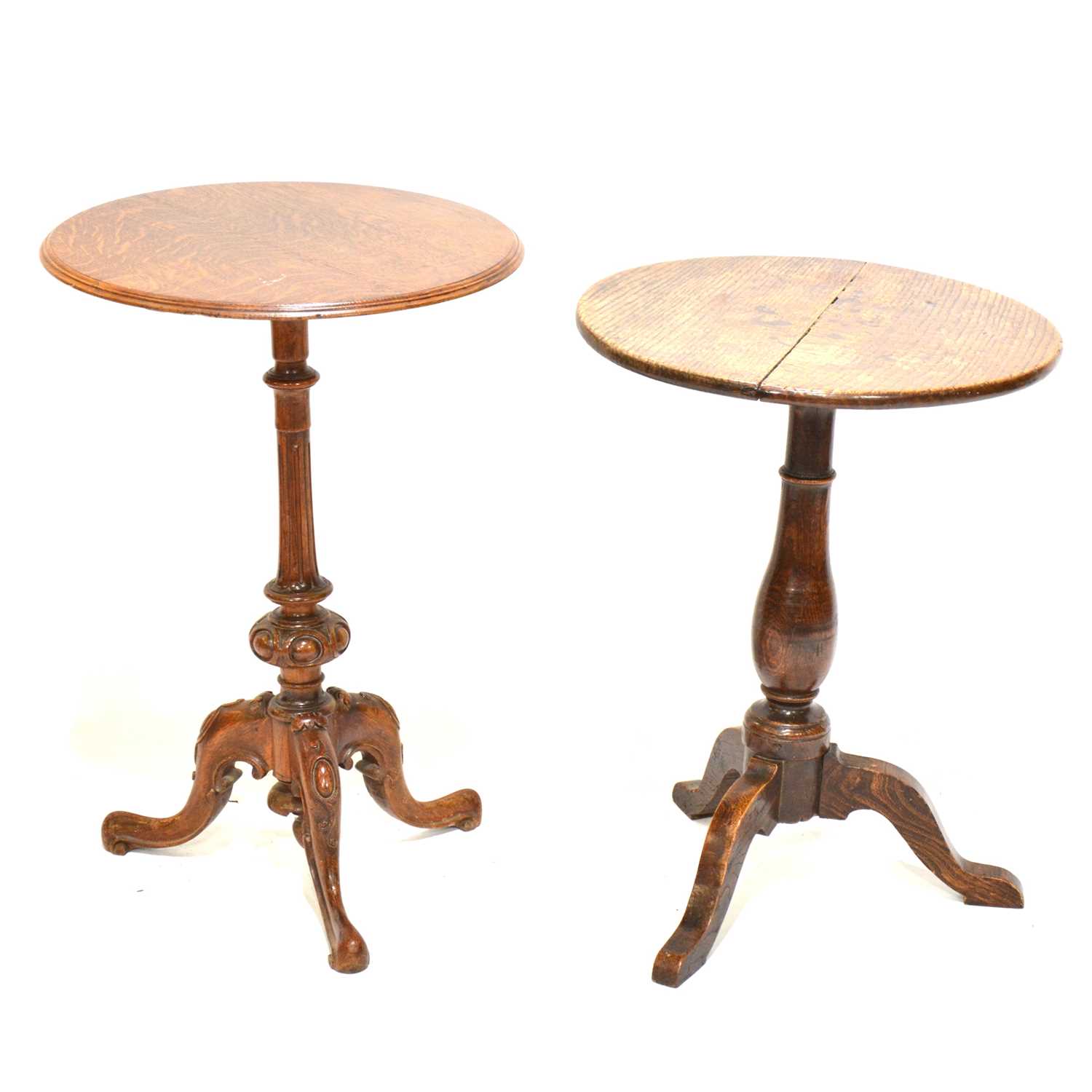 Lot 298 - Two oak tripod tables,