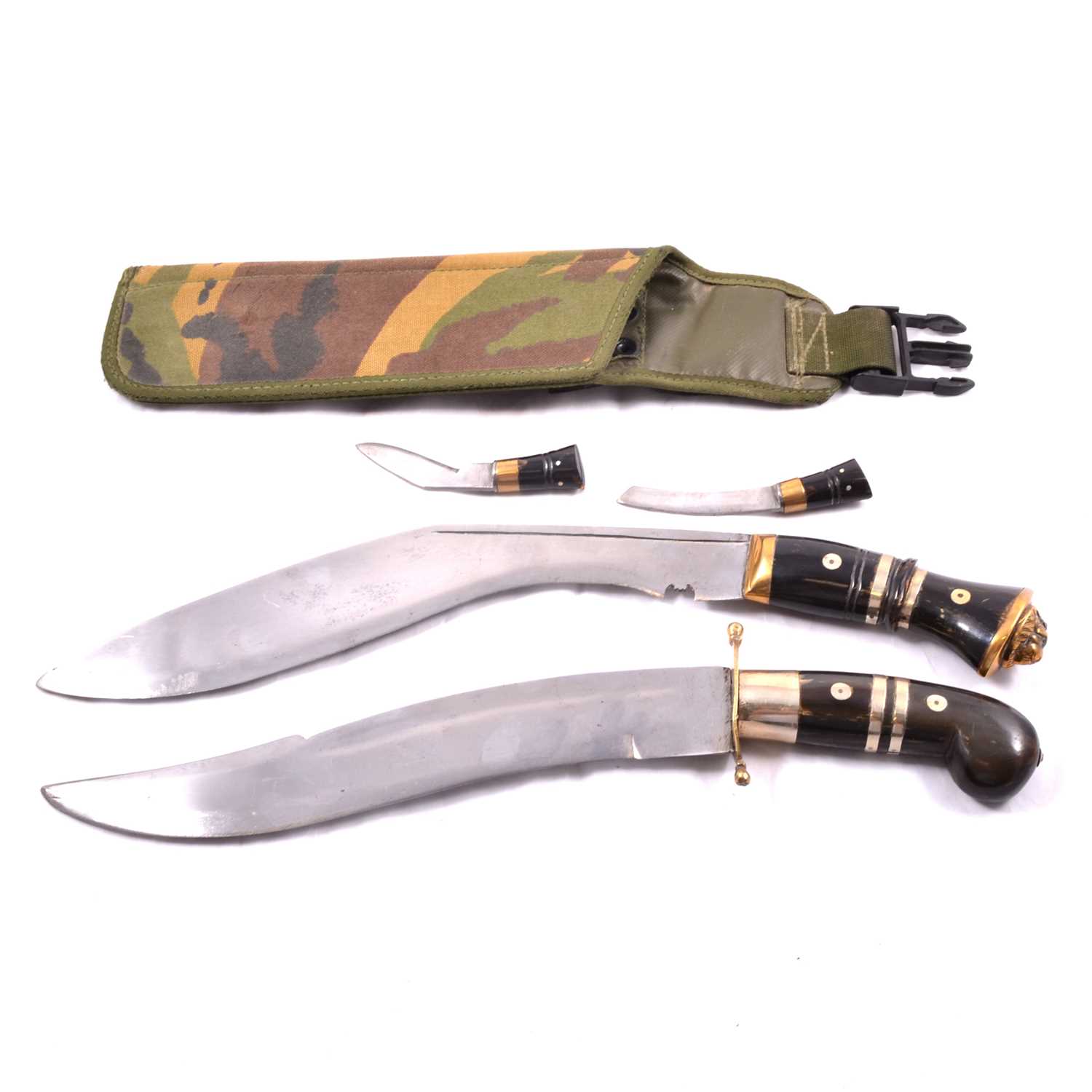 Lot 281 - Old socket bayonet and various kukri knives,
