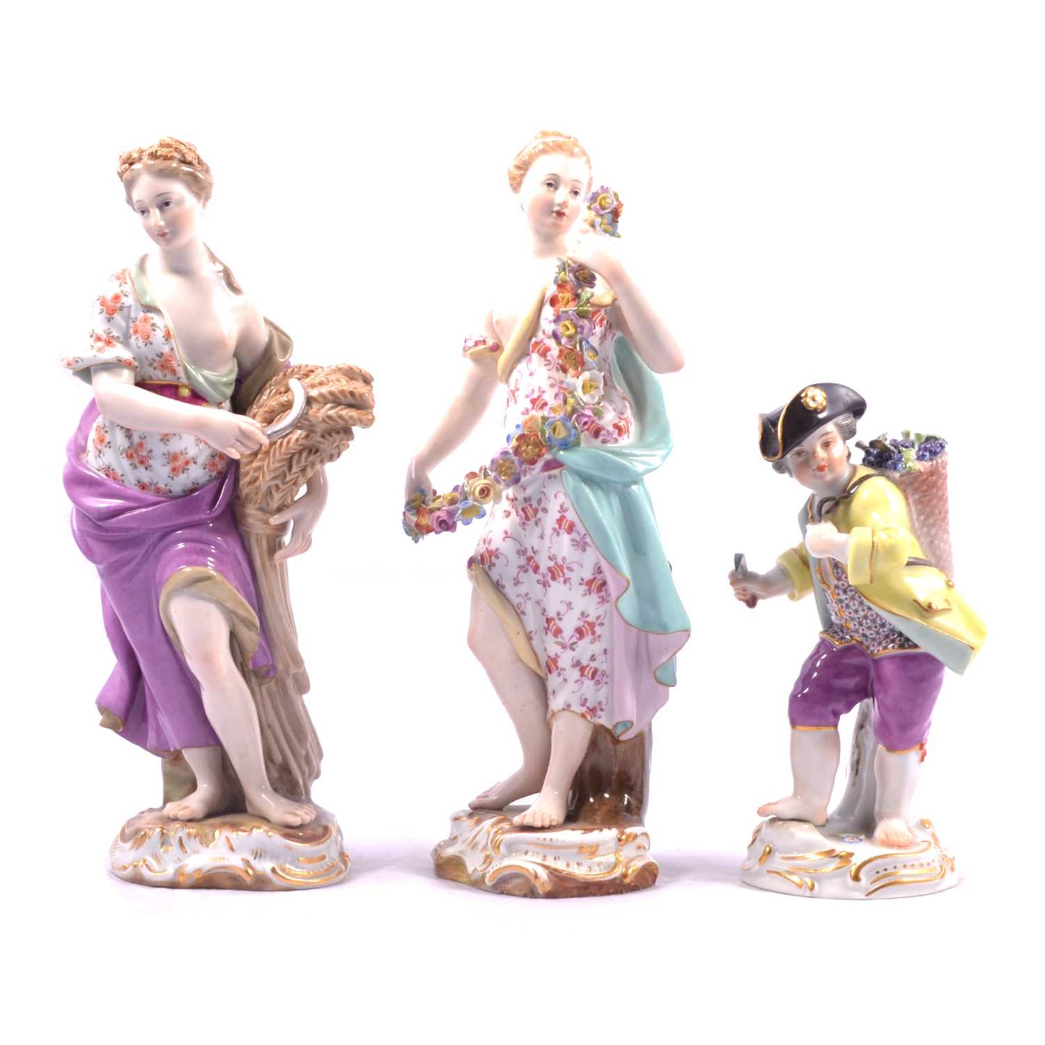 Lot 149 - Three Meissen figures, Grape Picker Boy, two