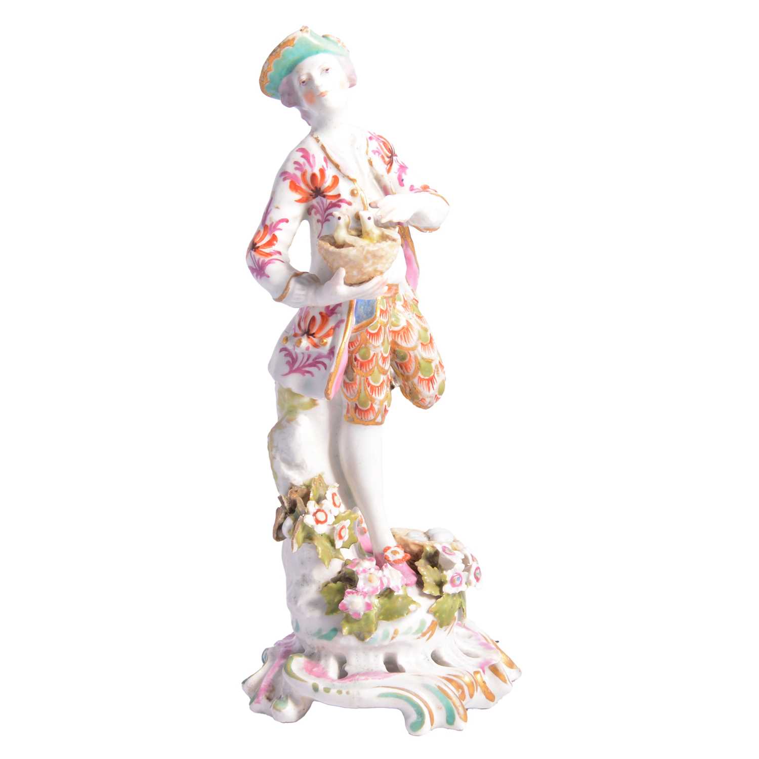 Lot 87 - Chelsea figure, with birds in a basket,
