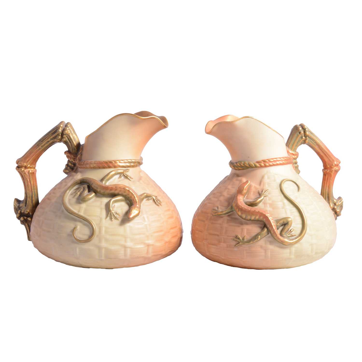 Lot 77 - Pair of Royal Worcester blush ground lizard